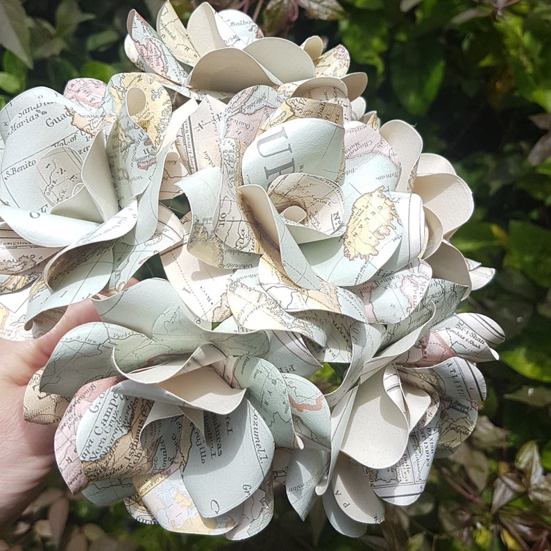 6 X Travel Map Roses Paper Flower Roses Bouquet Paper | Etsy