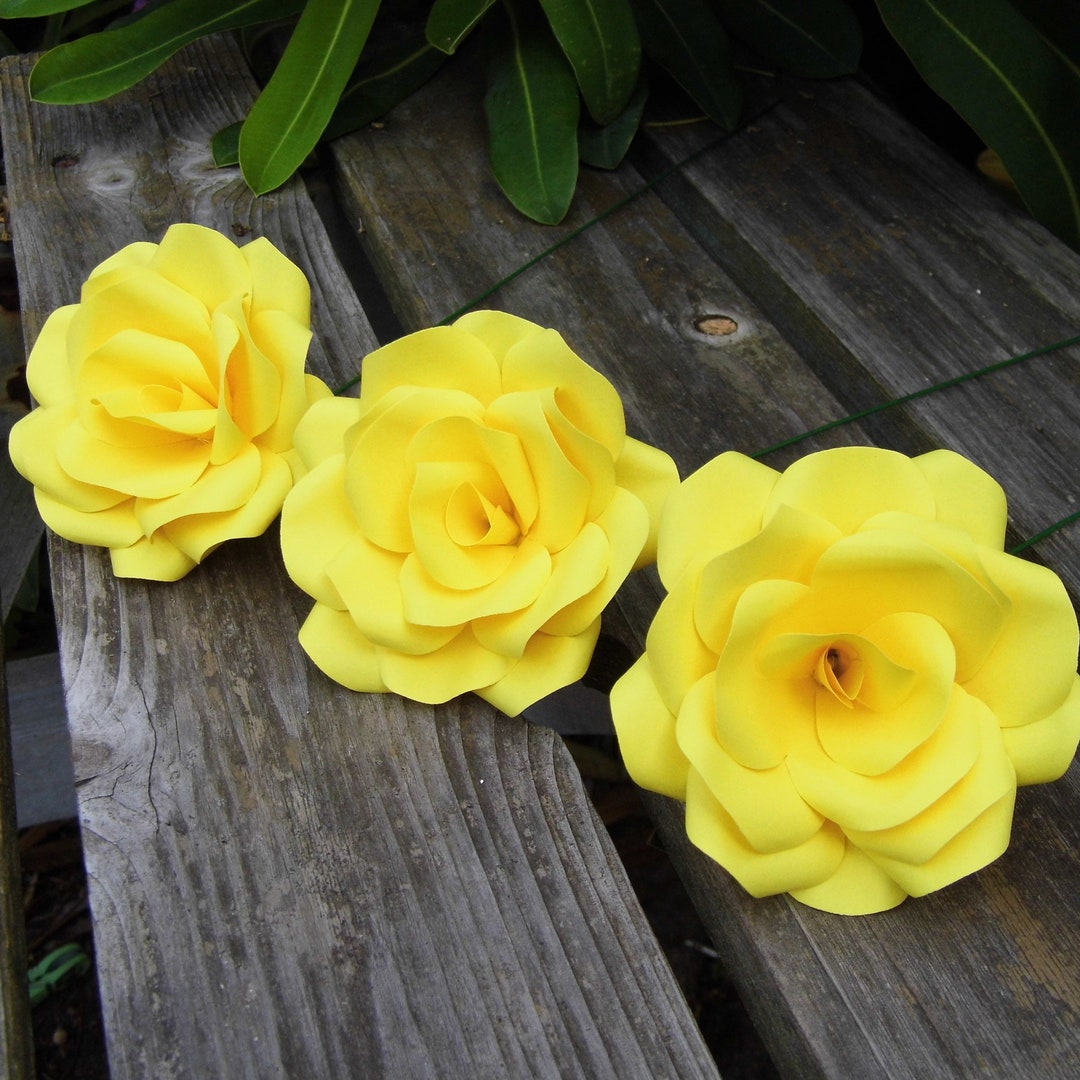 Yellow Paper Roses - Paper Flowers - Handmade Flowers, Romantic Wedding ...