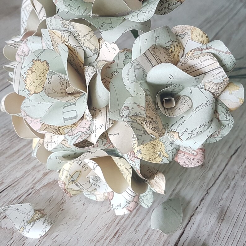 6 X Travel Map Roses Paper Flower Roses Bouquet Paper | Etsy