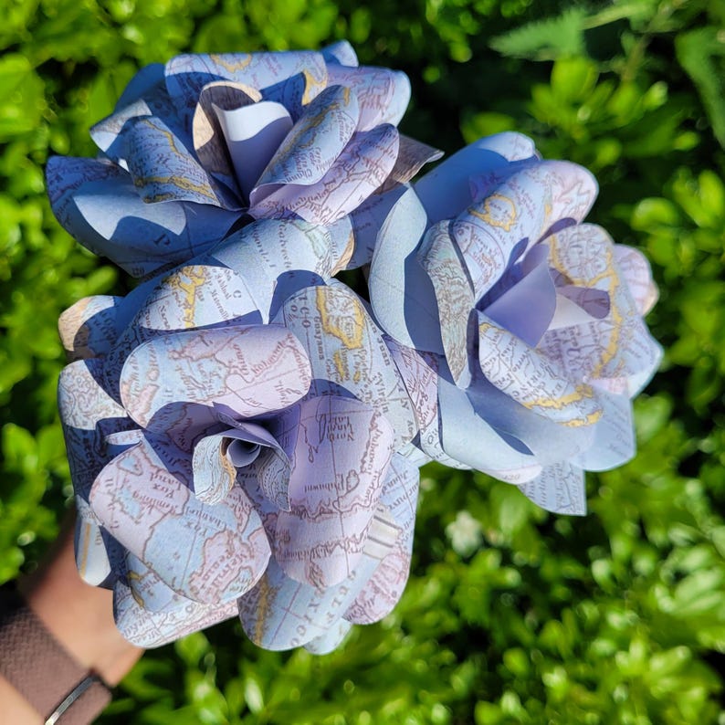 12 X Map Roses, Paper Flower Roses, Paper Roses, Bridal Bouquet, Travel ...