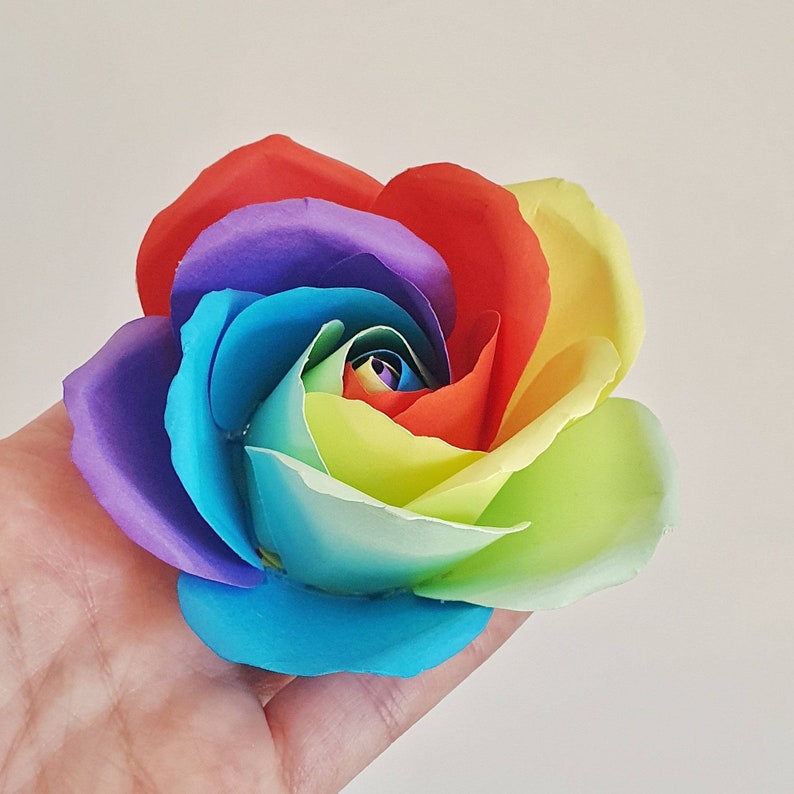 Rainbow Paper Rose Stemmed Flower Valentines Gifts | Etsy