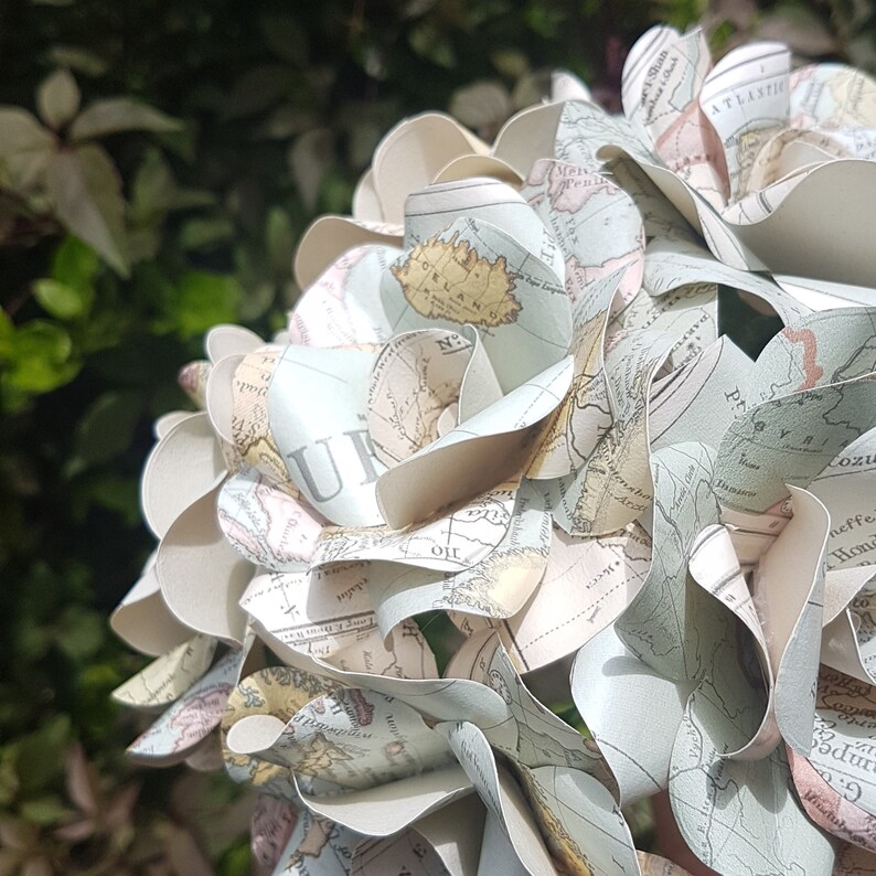6 X Travel Map Roses Paper Flower Roses Bouquet Paper | Etsy