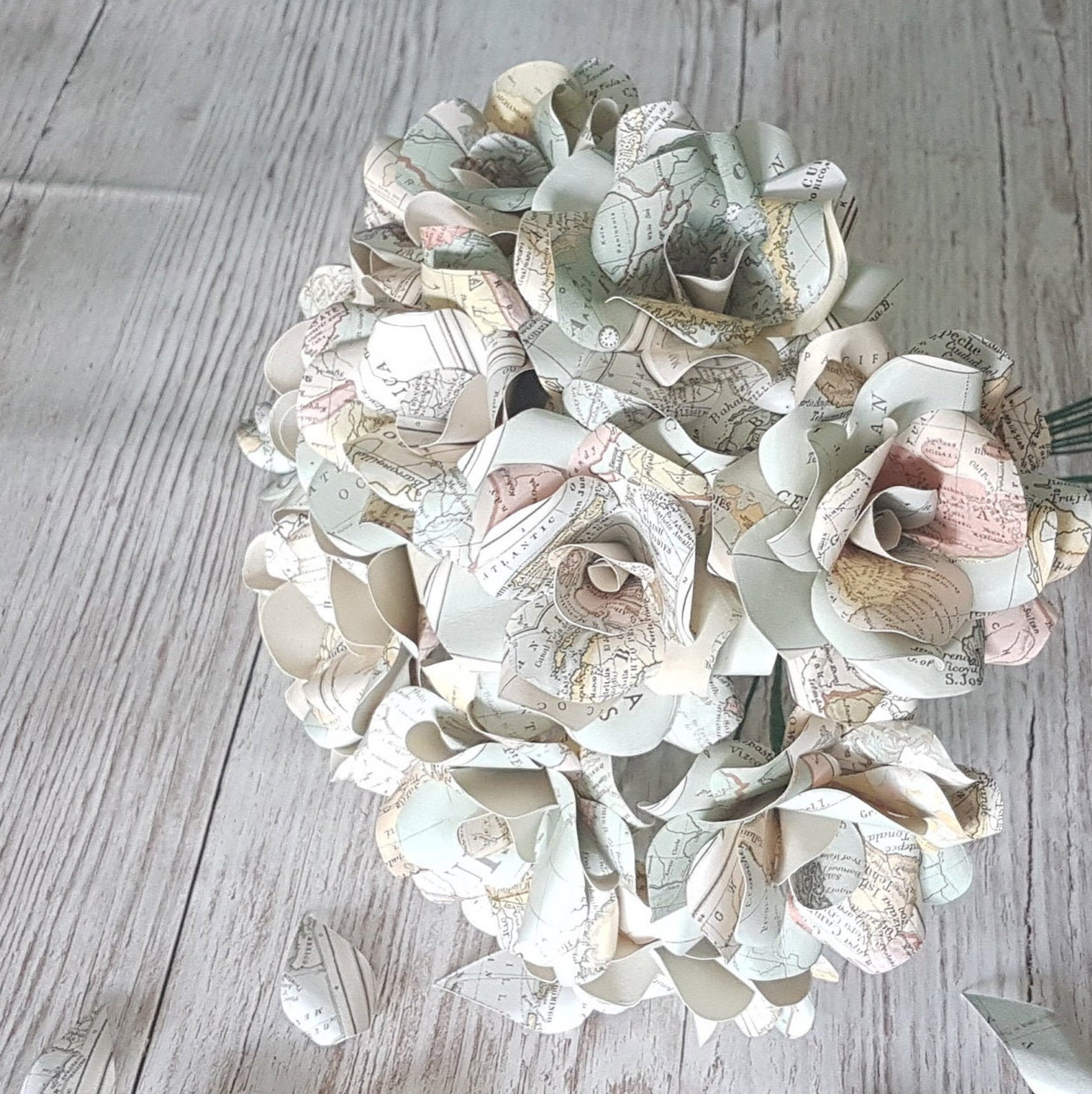 Map Paper Flower Bridal Bouquet - Etsy