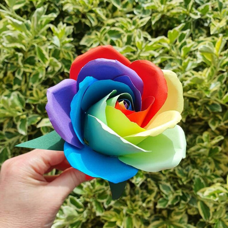 Rainbow Paper Rose Stemmed Flower Valentines Gifts - Etsy