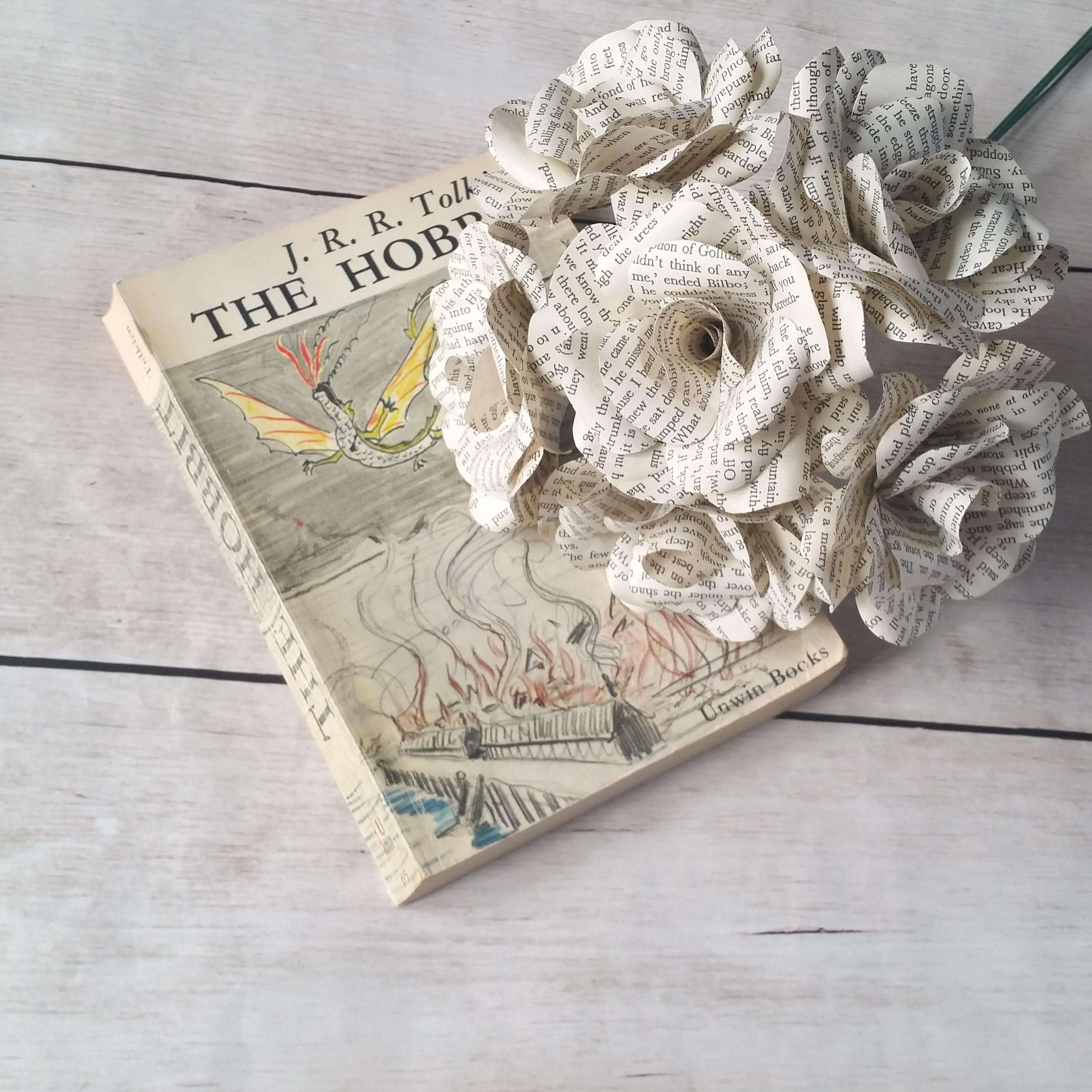 6 X the Hobbit Paper Roses, Book Page Paper Flower Roses, Handmade ...