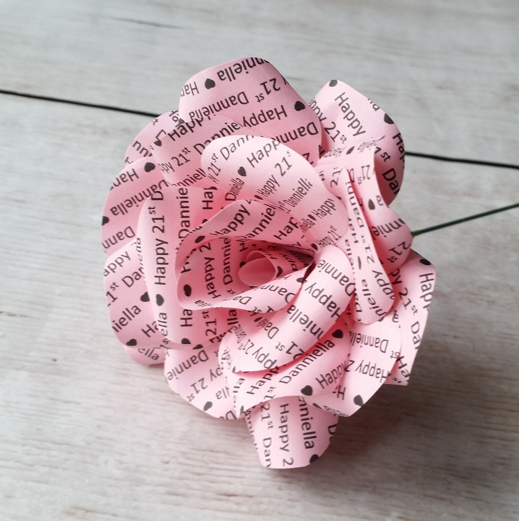 Single Personalised Message Flower Paper Rose Paper Flower | Etsy UK