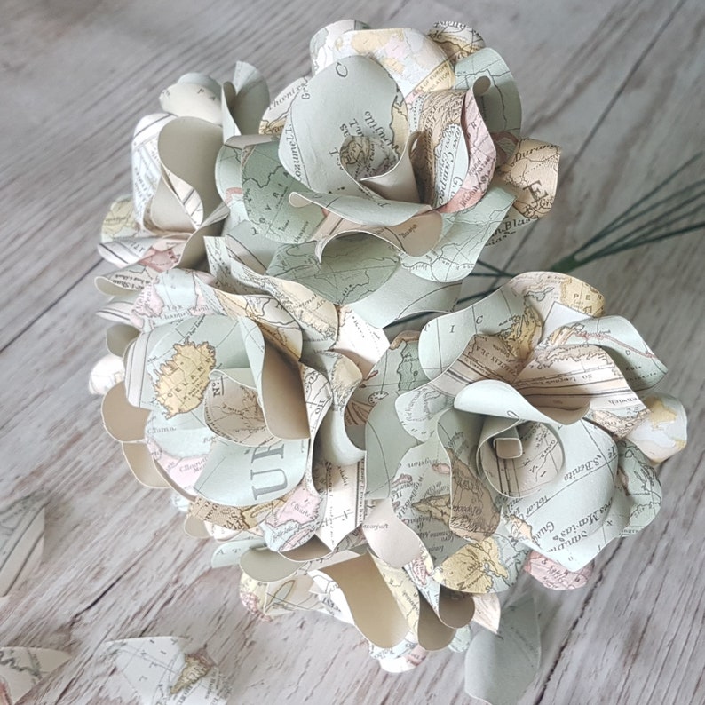 6 X Travel Map Roses Paper Flower Roses Bouquet Paper | Etsy