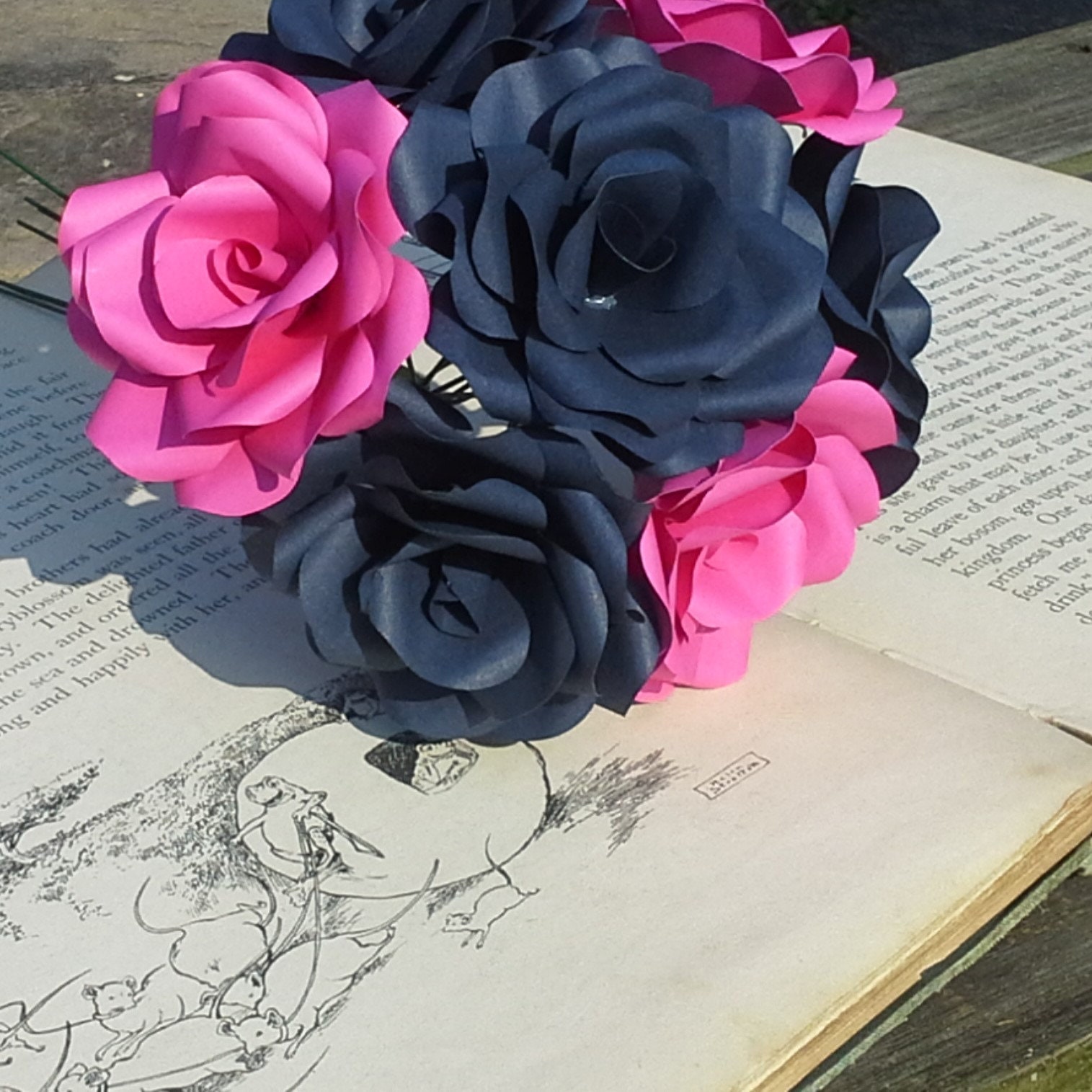 Navy Blue & Hot Pink Paper Roses Handmade Roses Romantic - Etsy