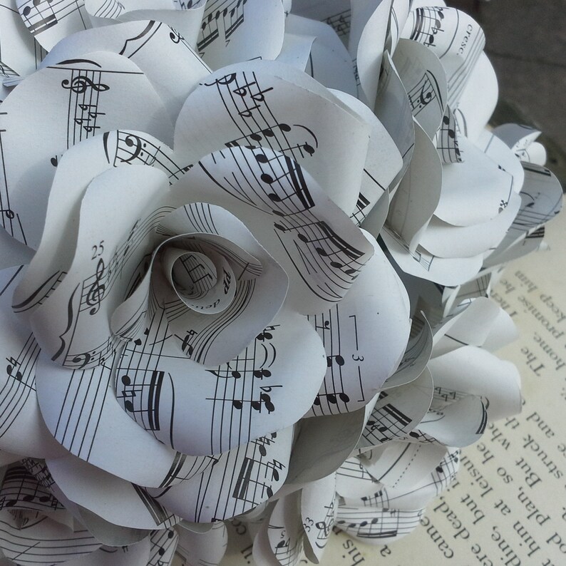 6 X Sheet Music Paper Roses Paper Flowers Roses Handmade - Etsy