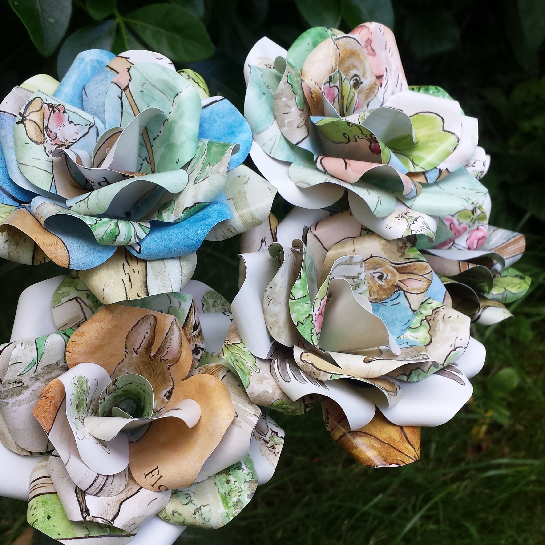 Peter Rabbit Paper Roses, Book Paper Flowers, Handmade Paper Flowers ...