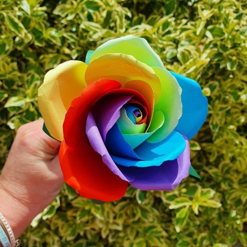 Rainbow Paper Rose | Stemmed Flower | Valentines Gifts | Wedding ...