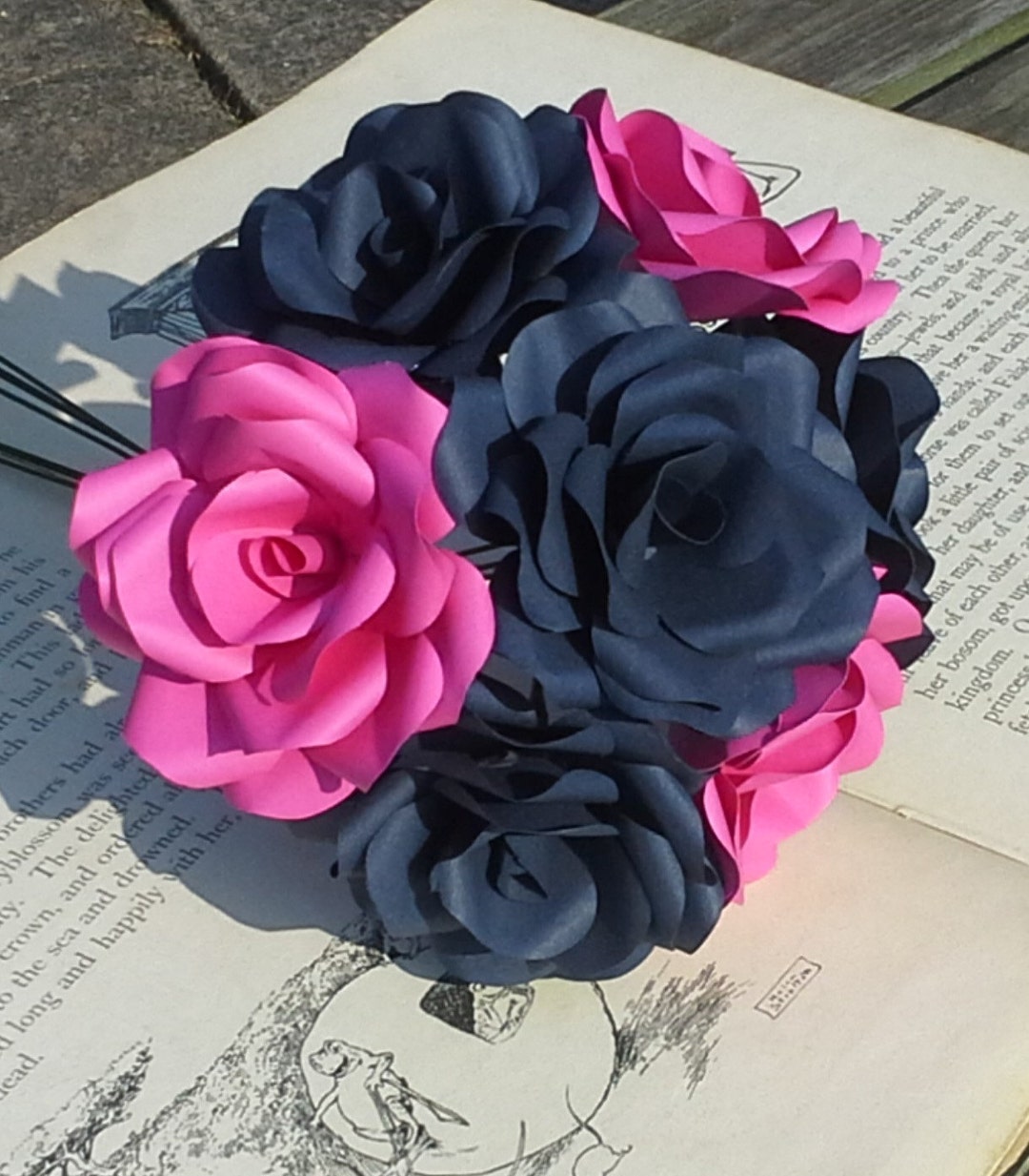 Handmade Navy & Hot Pink Paper Roses: Wedding Flowers, Alternative ...