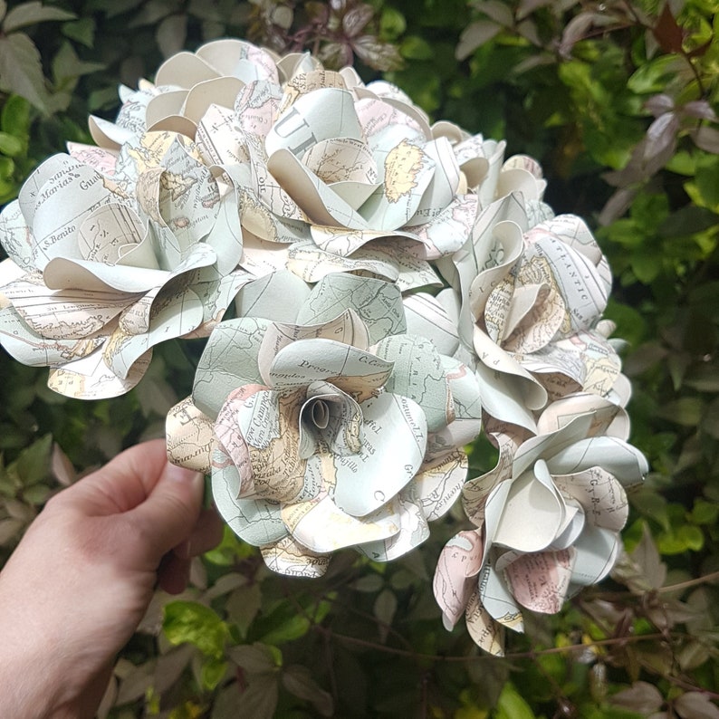6 X Travel Map Roses Paper Flower Roses Bouquet Paper | Etsy