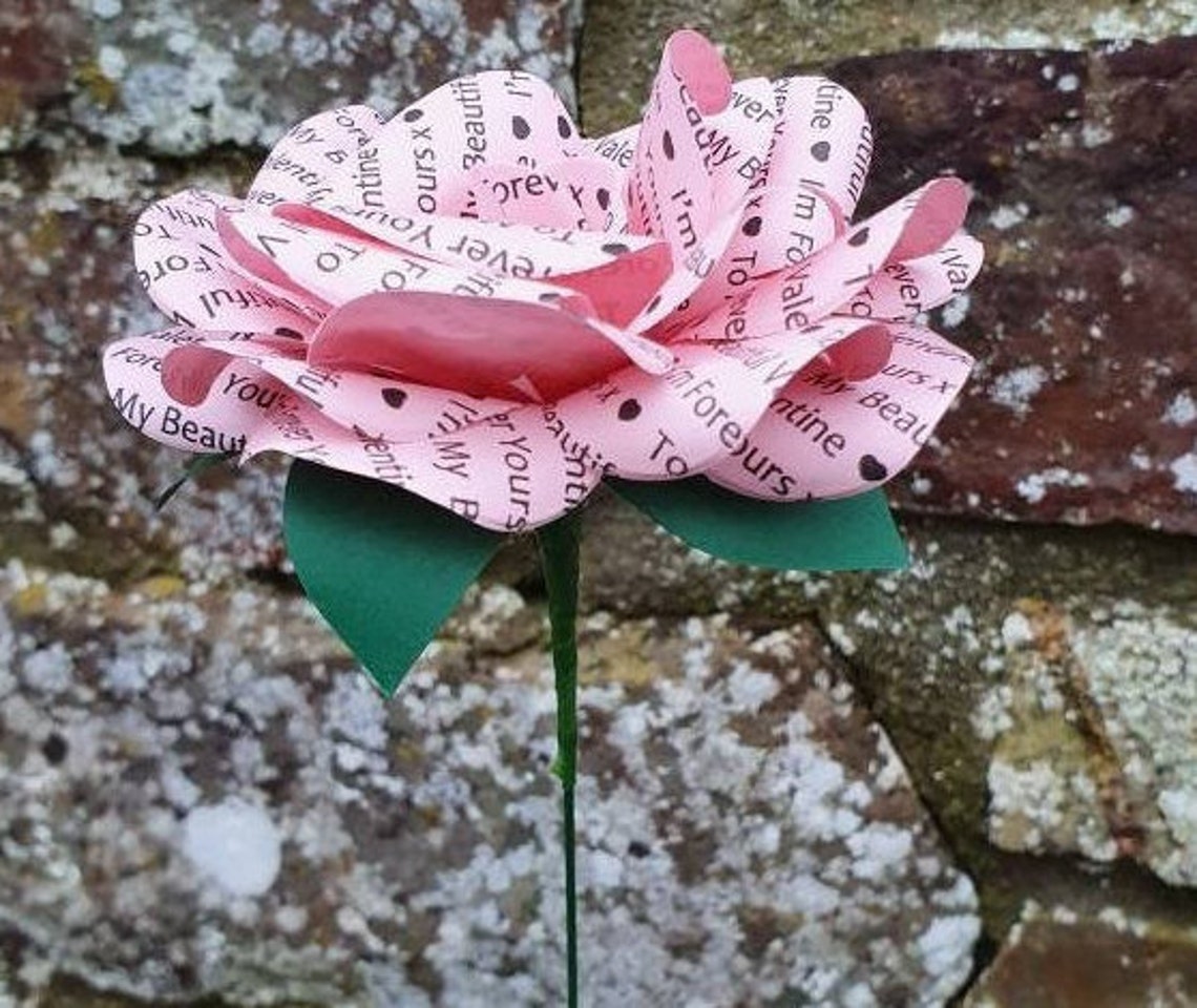 Single Personalised Message Flower Paper Rose Paper Flower | Etsy