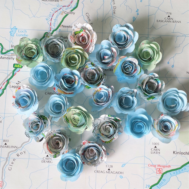Map Page Rolled Roses Perfect for Weddings Decorations | Etsy