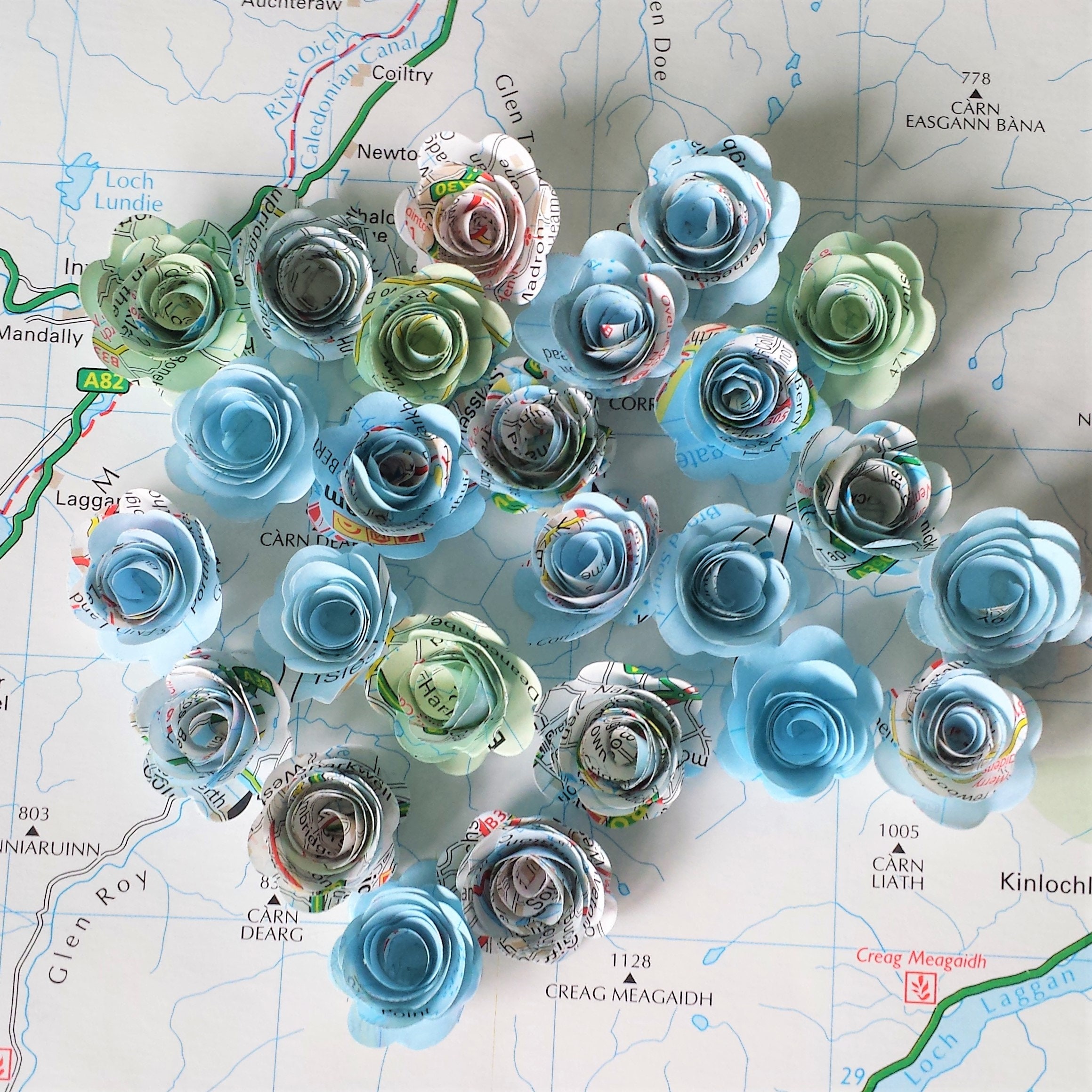 Map Page Rolled Roses Perfect for Weddings Decorations - Etsy UK