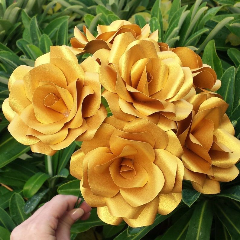 6 X Gold Paper Flowers Handmade Paper Roses Party Decor - Etsy UK