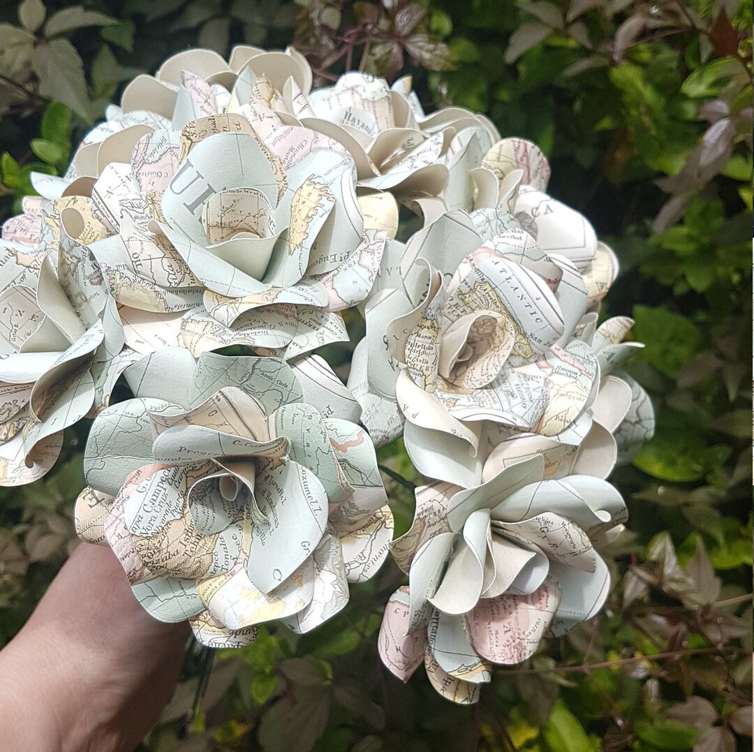 Map Paper Flower Bridal Bouquet - Etsy