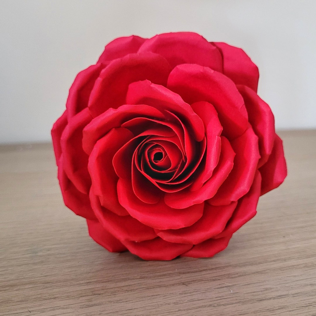 Red Single Stemmed Paper Rose, Paper Flower, Valentines Rose, Wedding ...