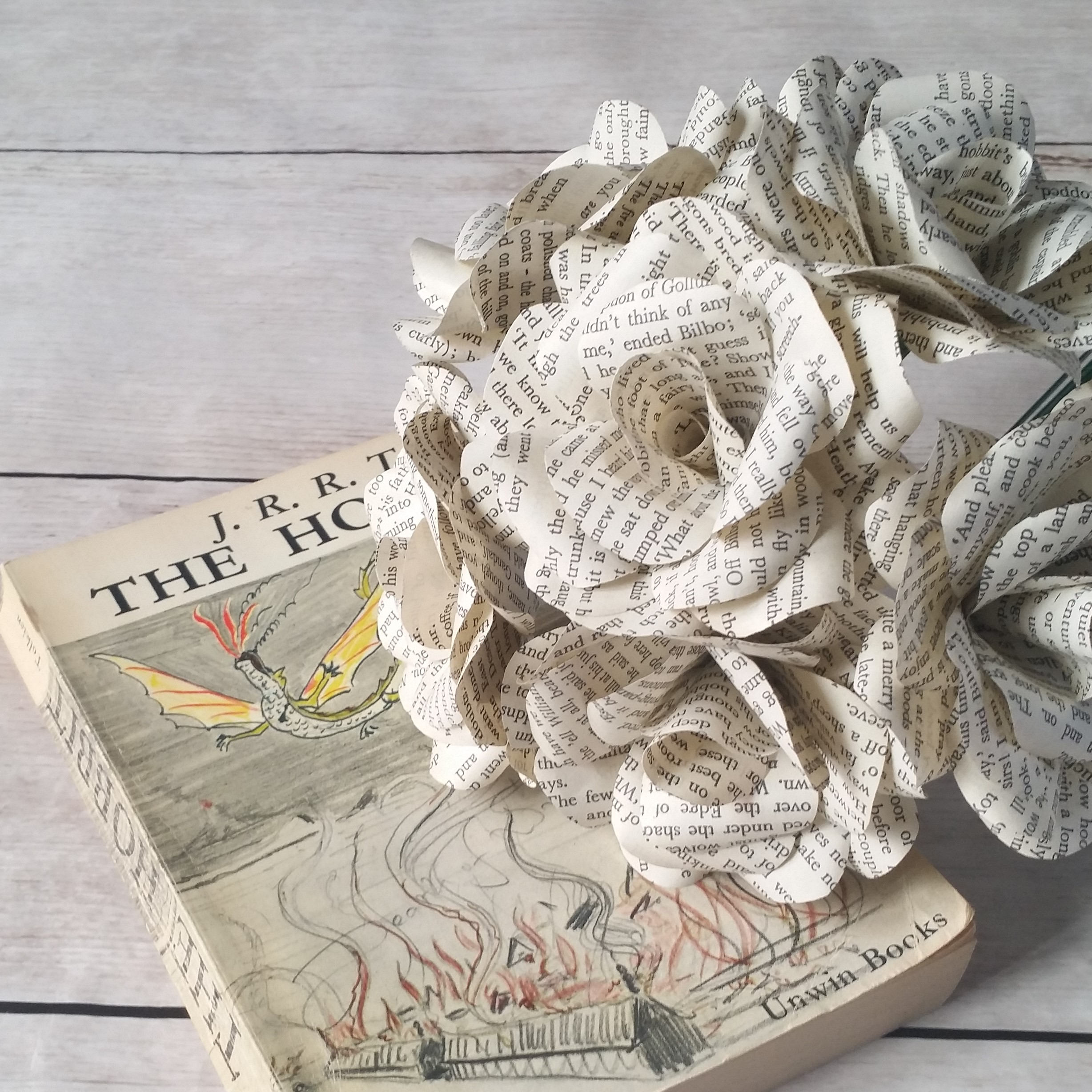 6 X the Hobbit Paper Roses, Book Page Paper Flower Roses, Handmade ...