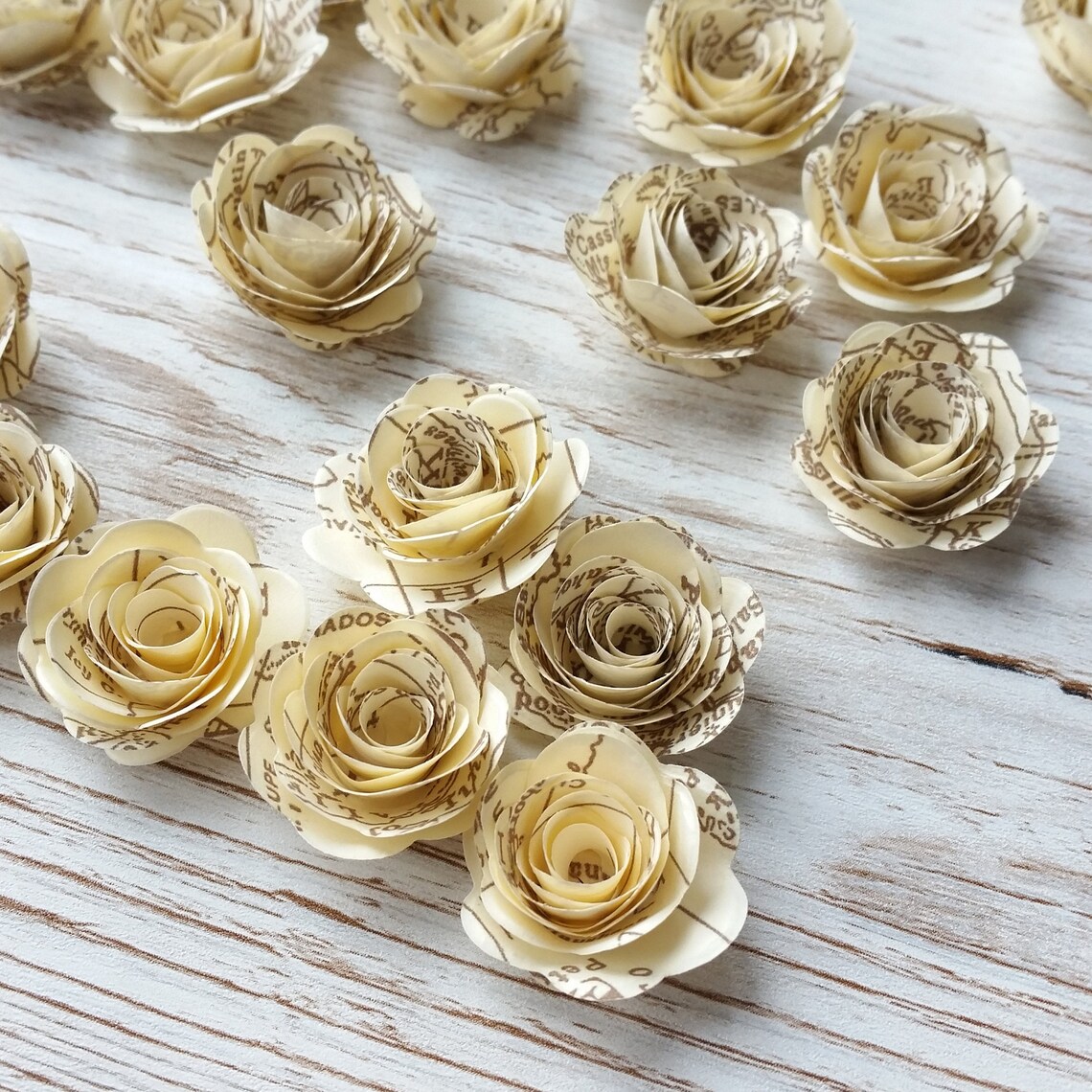 Vintage Map Rolled Roses Weddings Decorations Invitations | Etsy