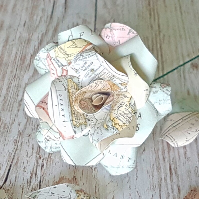 Map Rose Paper Flower Bouquet Paper Rose Beautiful Gift | Etsy