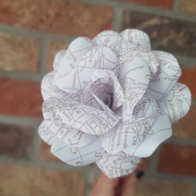 6 X Vintage Map White Roses | Paper Flower Roses - Etsy