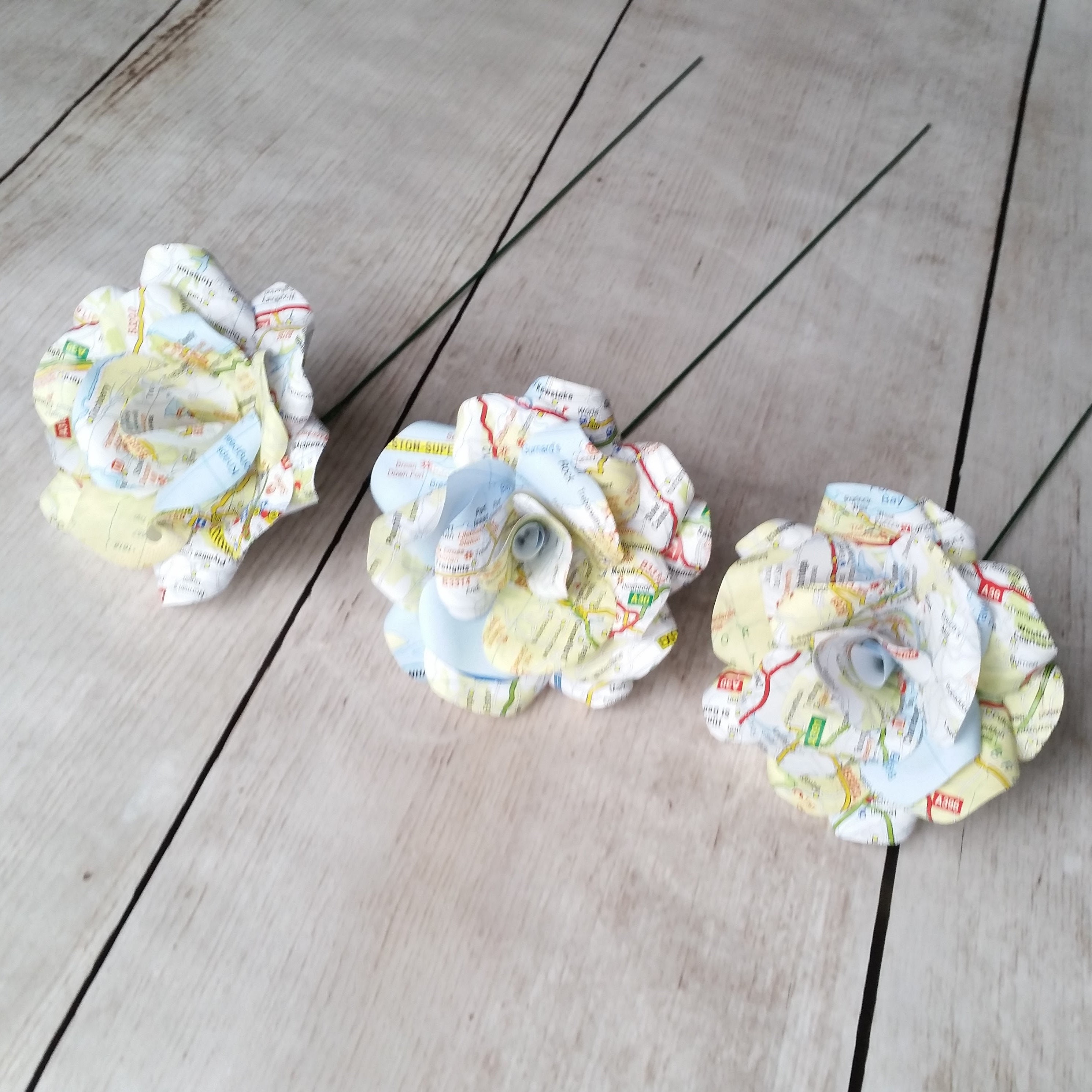 3 X Map Paper Flowers Paper Roses Bouquet Paper Roses | Etsy UK