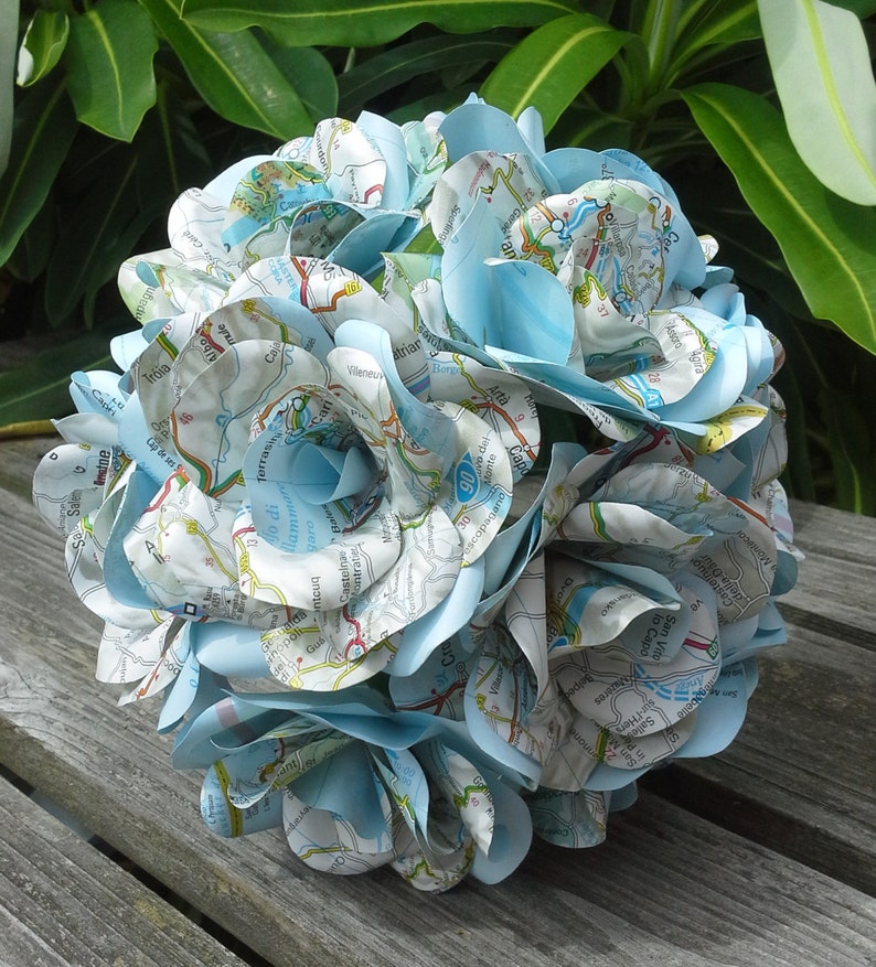 Map Rose Paper Flower Bridal Bouquet Paper Roses Wedding - Etsy