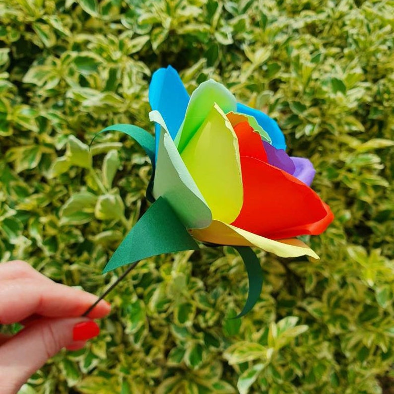 Rainbow Paper Rose Stemmed Flower Valentines Gifts - Etsy