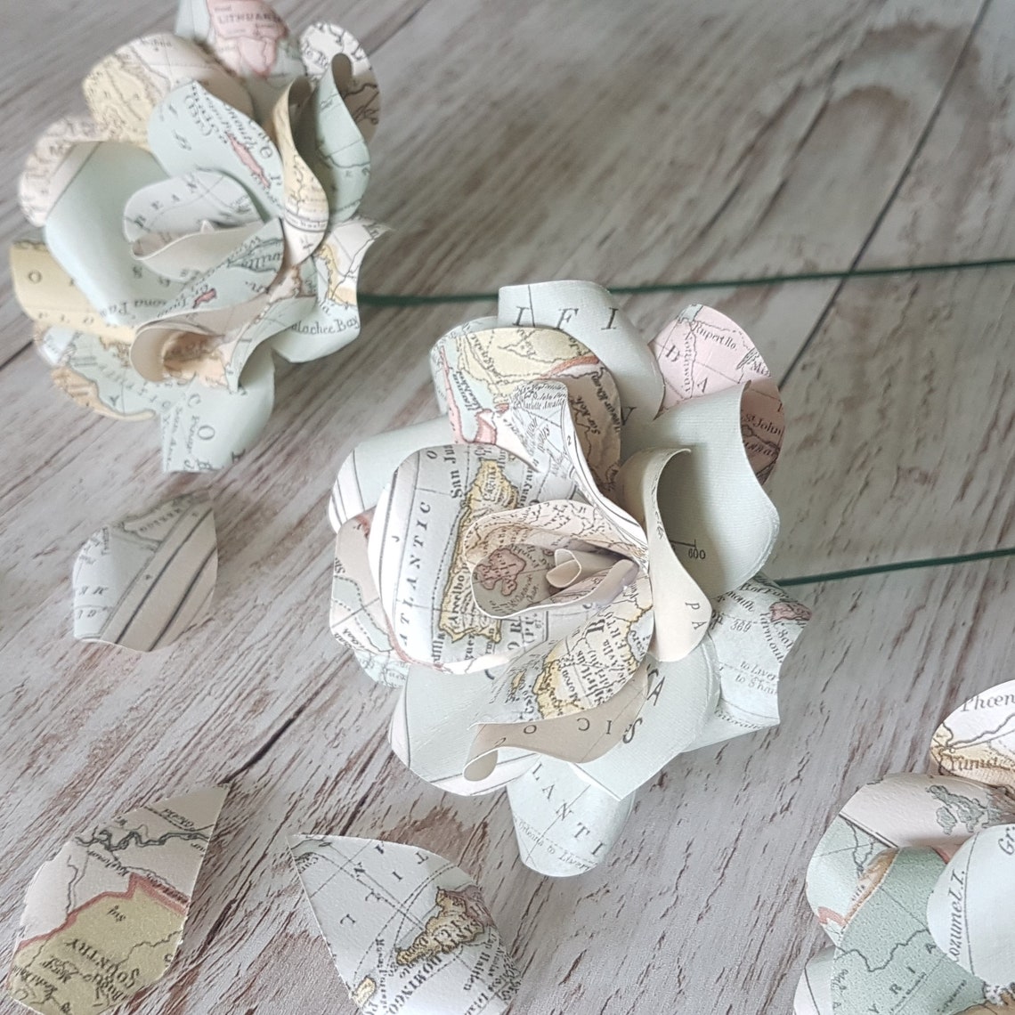 3 X Map Roses Paper Flowers Bouquet Paper Roses Beautiful - Etsy UK