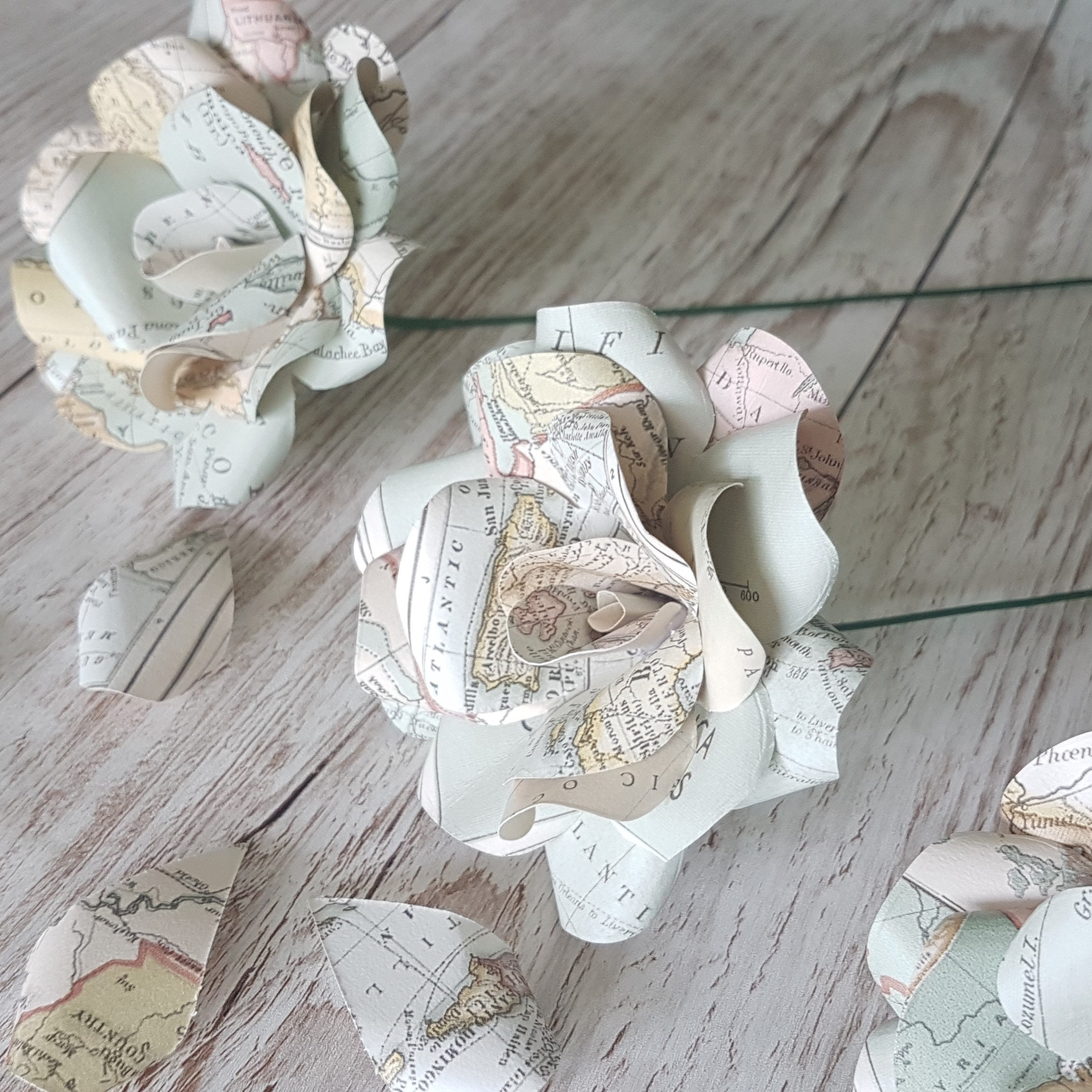 3 X Map Roses Paper Flowers Bouquet Paper Roses Beautiful - Etsy UK