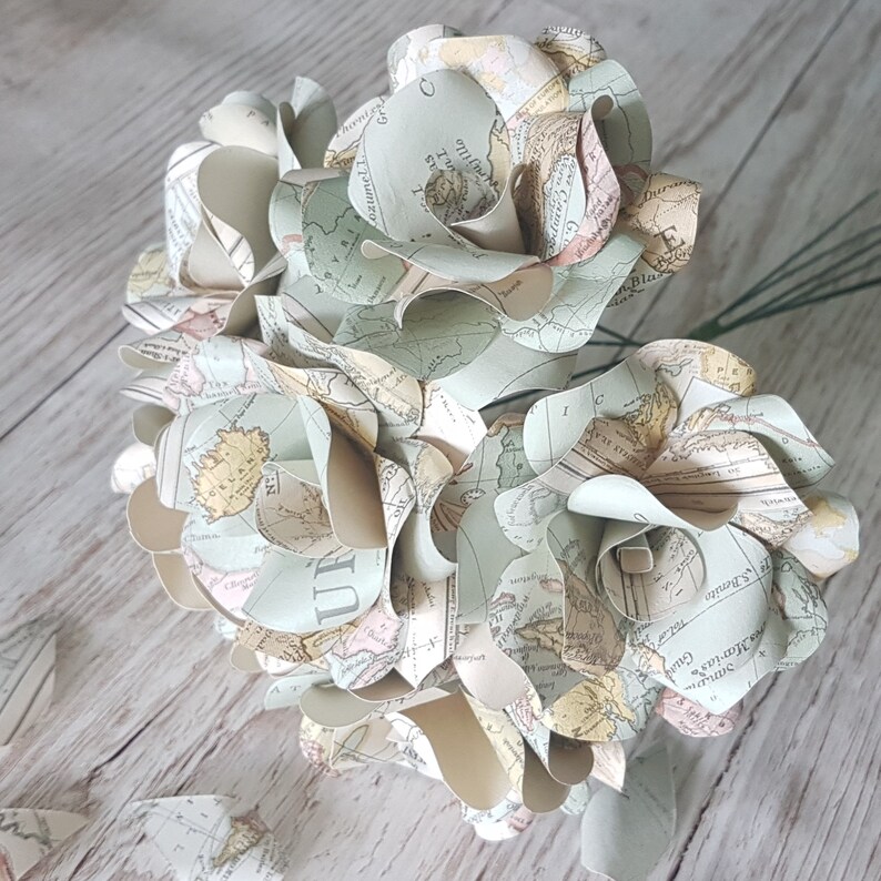 6 X Travel Map Roses Paper Flower Roses Bouquet Paper | Etsy
