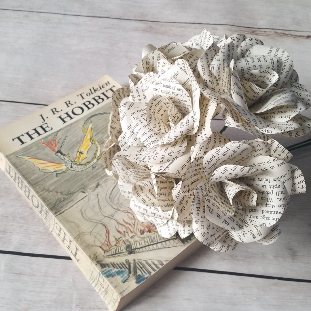 6 X the Hobbit Paper Roses, Book Page Paper Flower Roses, Handmade ...