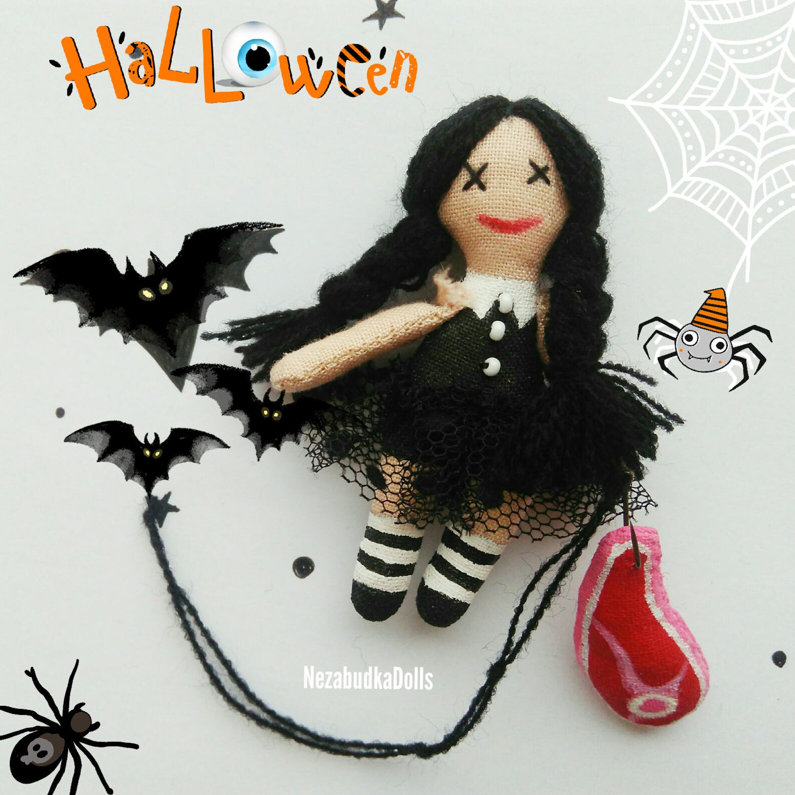 Rag Doll Halloween's Fabric Doll Handmade Horror Black - Etsy