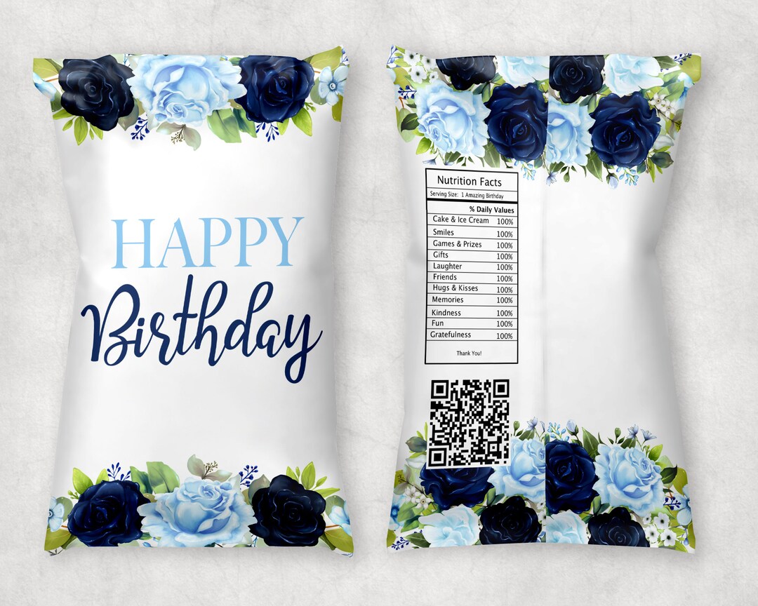 Happy Birthday Chip Bag // Blue Floral Chip Bag // Instant - Etsy