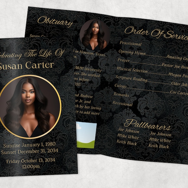 Black and Gold Funeral Program - Etsy