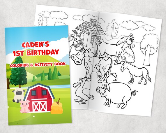 Farm Animals Custom Coloring Book // Wild One Activity Book // - Etsy