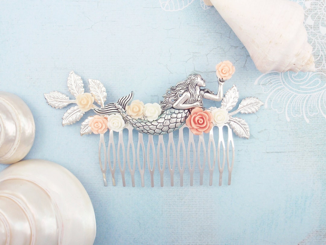 Mermaid Hair Comb. White, Blush Pink, Peach and Coral Mermaid Hair Comb ...