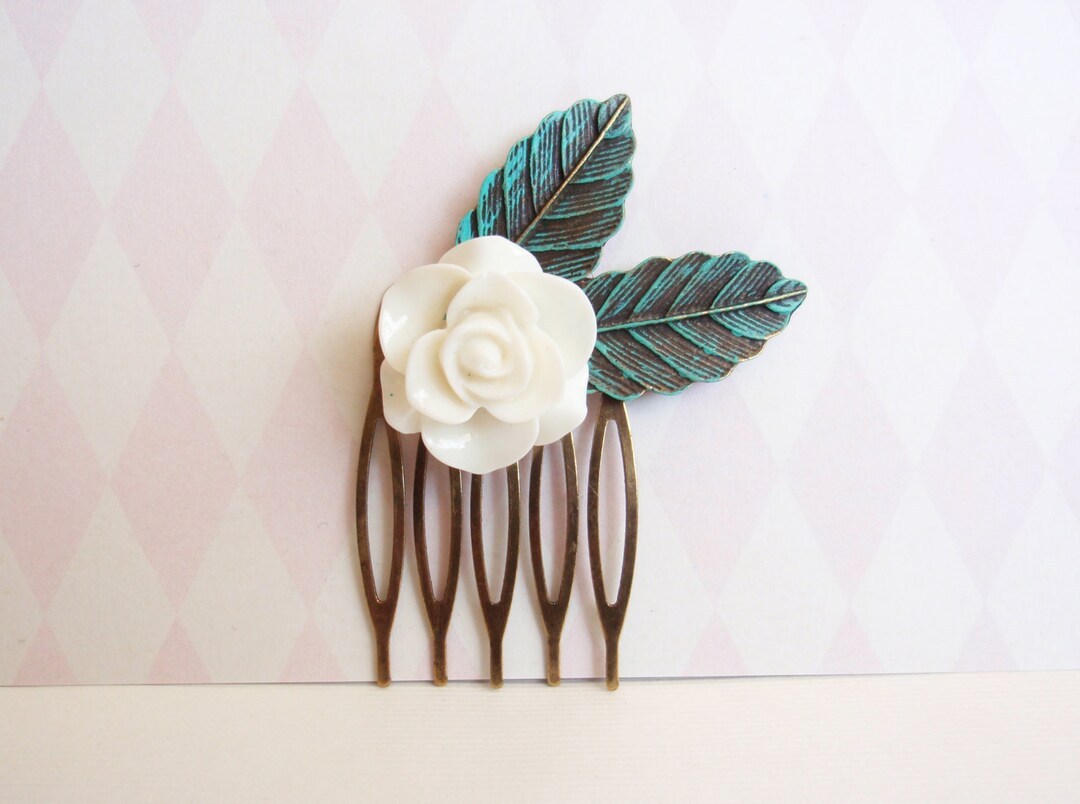 Elegant White Rose Flower Comb Wedding Bridal Hair Green - Etsy