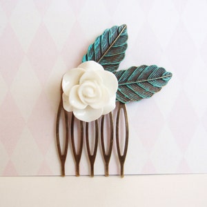 Elegant White Rose Flower Comb Wedding Bridal Hair Green - Etsy