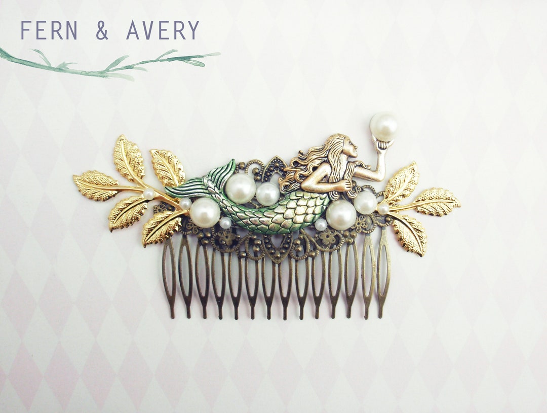 Mermaid Hair Comb. Gold Green Ivory Vintage Style Comb. Bronze - Etsy