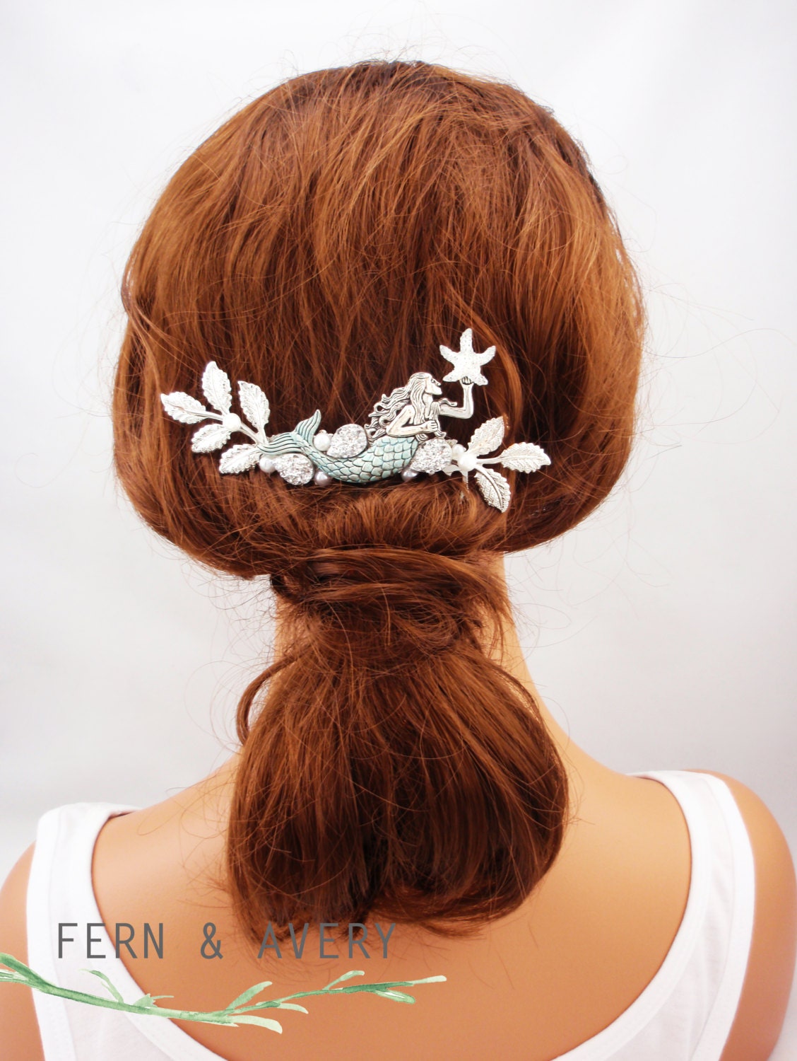 Starfish mermaid comb. Silver aqua blue beach wedding. Silver | Etsy