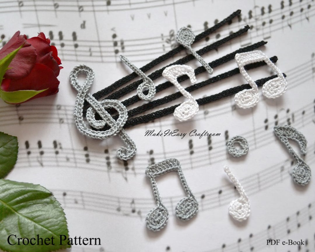 Musical Note Crochet Pattern: Treble Clef, Quarter, Half, Eighth Note ...