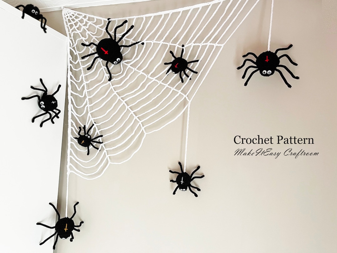 Crochet Pattern Spider on Cobweb Halloween Wall Decoration Hanging ...