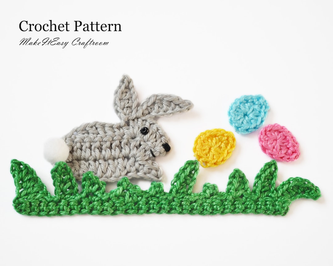 Bunny Applique Crochet Pattern PDF Crocheted Rabbit Grass - Etsy