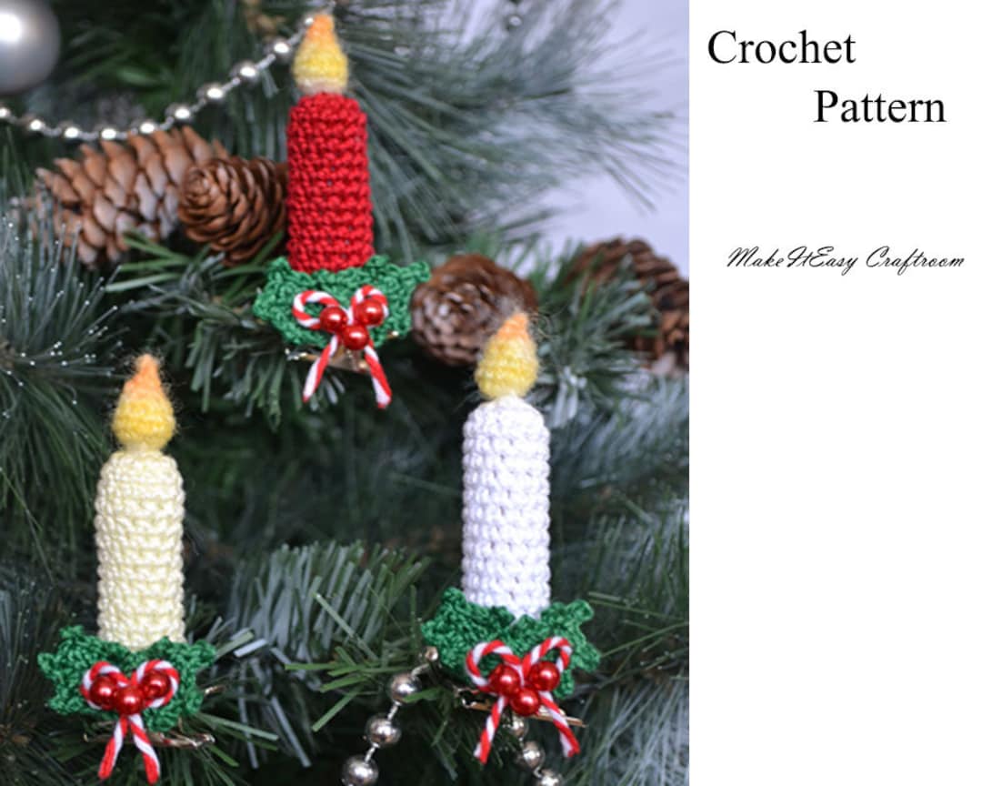Xmas Crochet Candle Pattern Crochet Christmas Candle Applique And