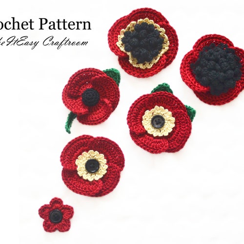 Crochet Poppy Flower Brooch Pattern DIY - Etsy