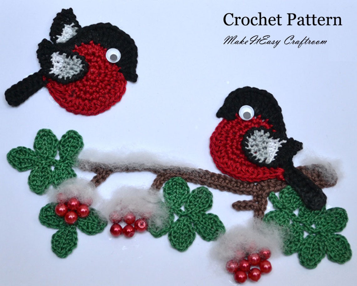 Robin on Branch Crochet Pattern: Christmas Card Applique (PDF Pattern ...