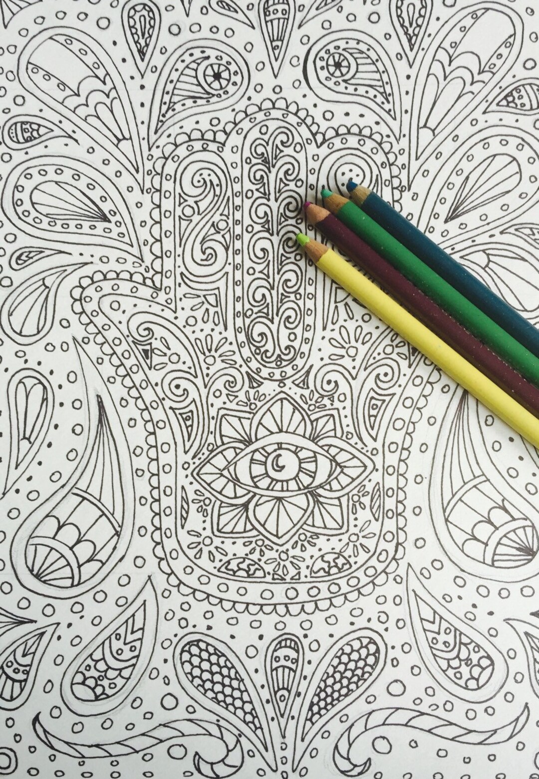 Buy Adult Coloring Page Hamsa Hand of Fatima Fantasy Coloring Online in ...